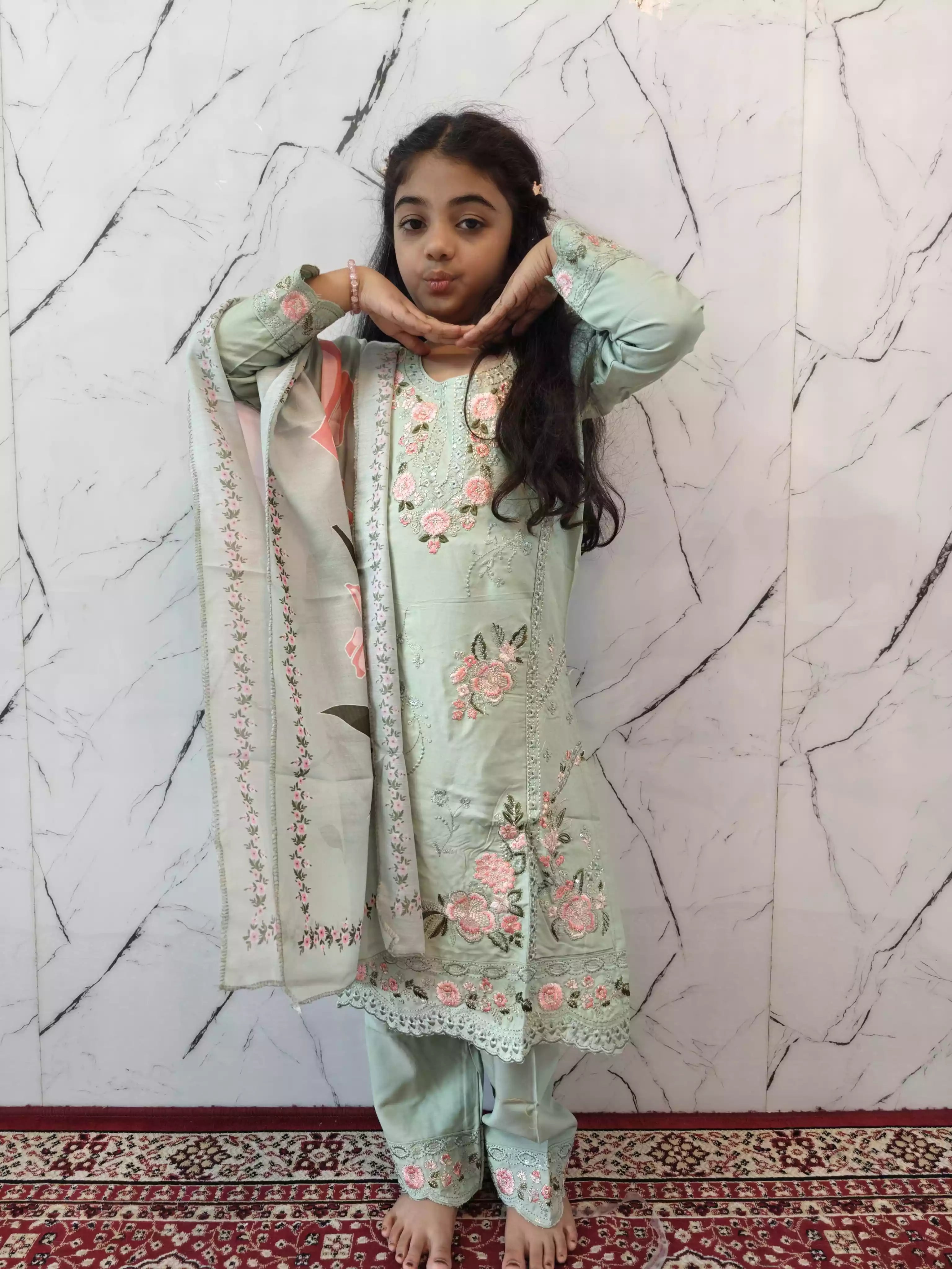 Kids Rayon Soft Fabric Karachi Embroidered Kurta Pant With Dupatta – ascfashionstore
